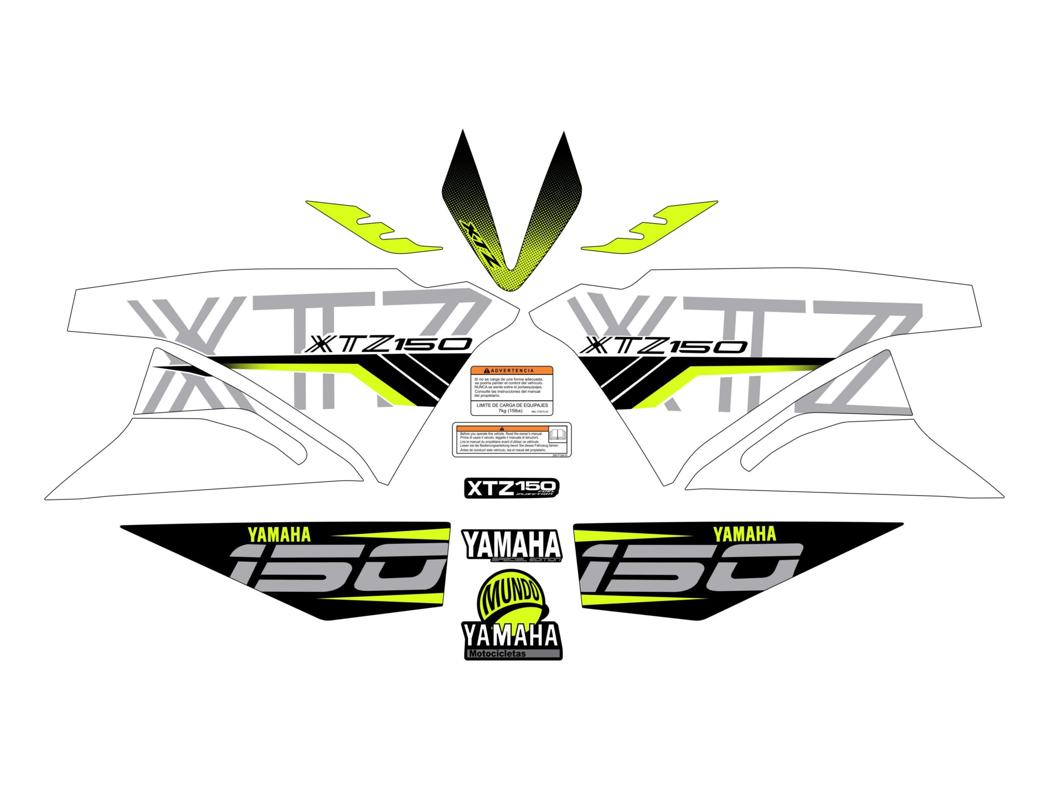 XTZ PERSONALIZADO COMPLETO TIPO 250 BLANCO AMARILLO – Calcas Monkey